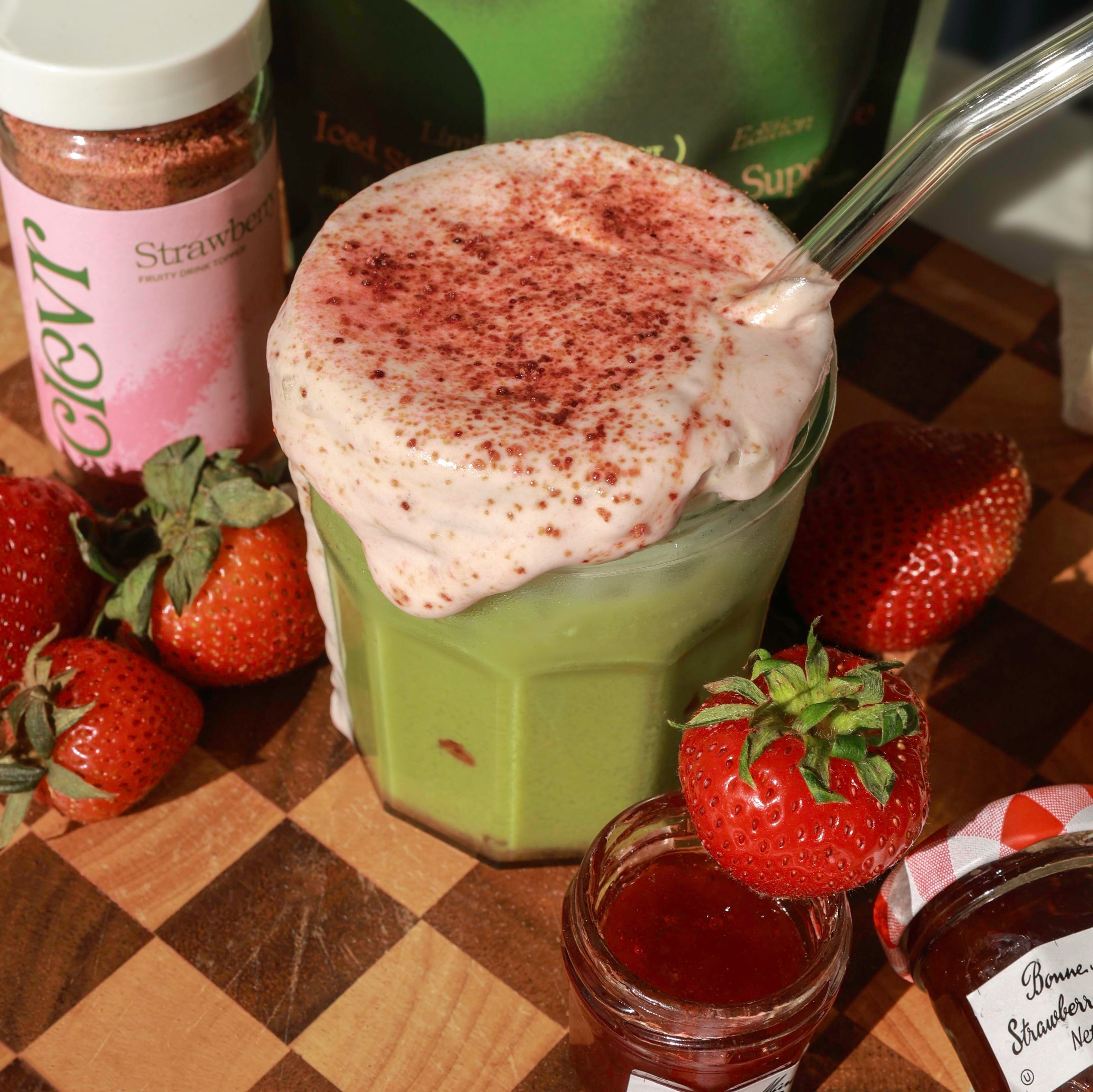 Strawberry Jam Cold Foam Matcha Latte